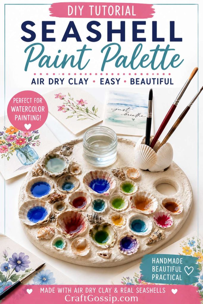 How To Make An Air Dry Clay Paint Palette With Seashell Paint Wells ...